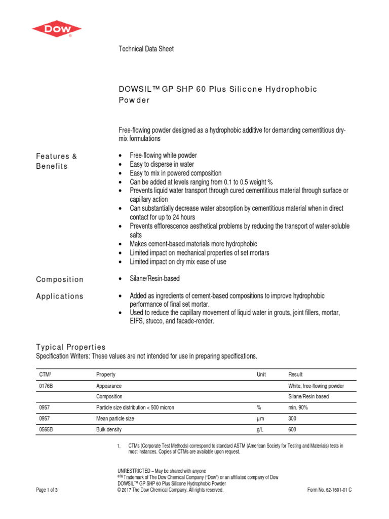 TDS-DOWSIL™ GP SHP 60 Plus | PDF | Hydrophobe | Chemistry