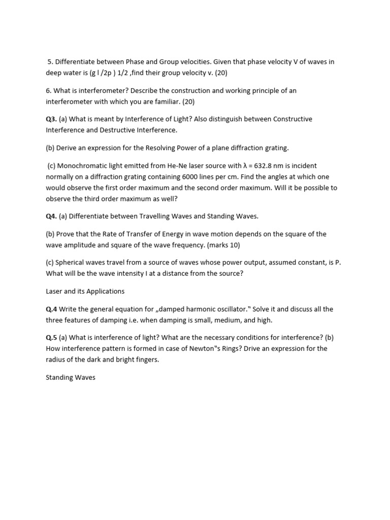 Wave and Oscillation Study Plan | PDF | Waves | Diffraction