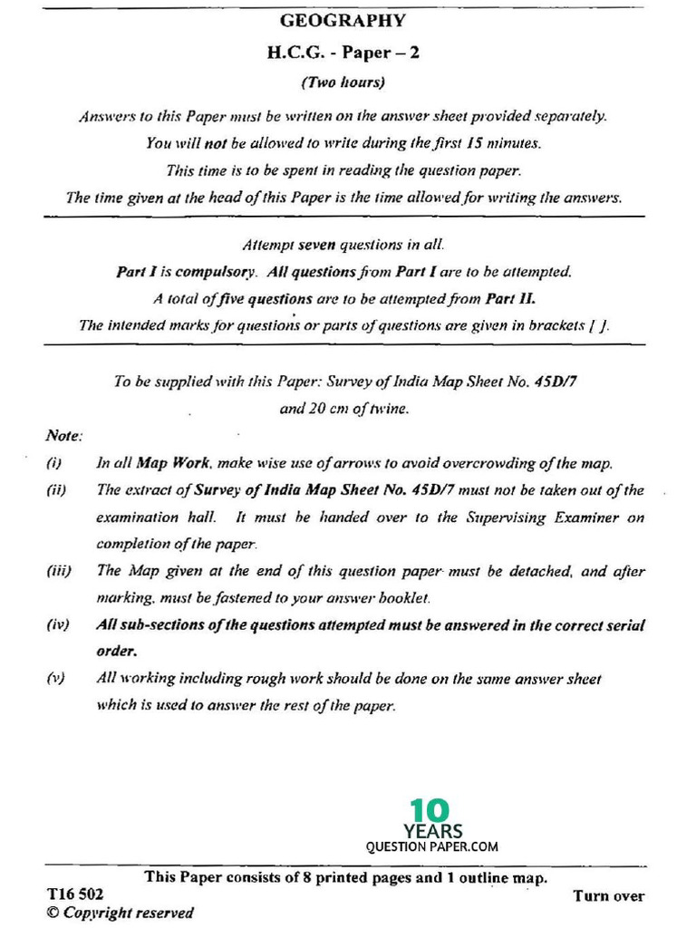 Icse 2016 Geography Class 10 | PDF
