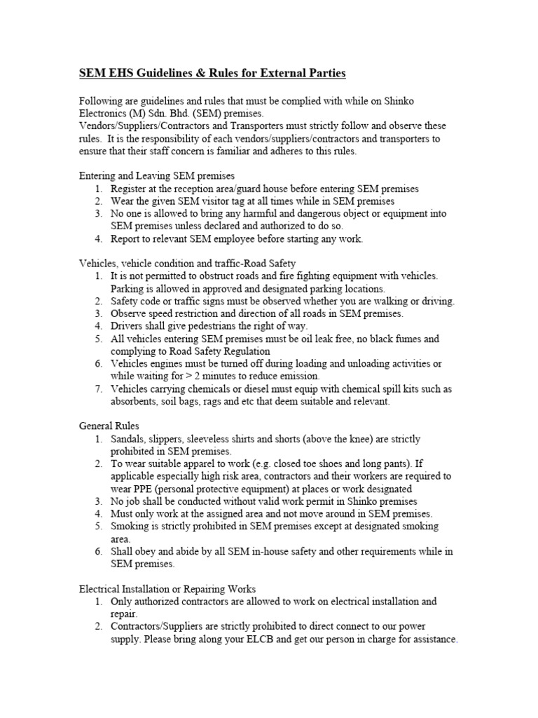 SEM EHS Guidelines | PDF | Waste | Traffic SEM EHS Guidelines | PDF | Waste | Traffic