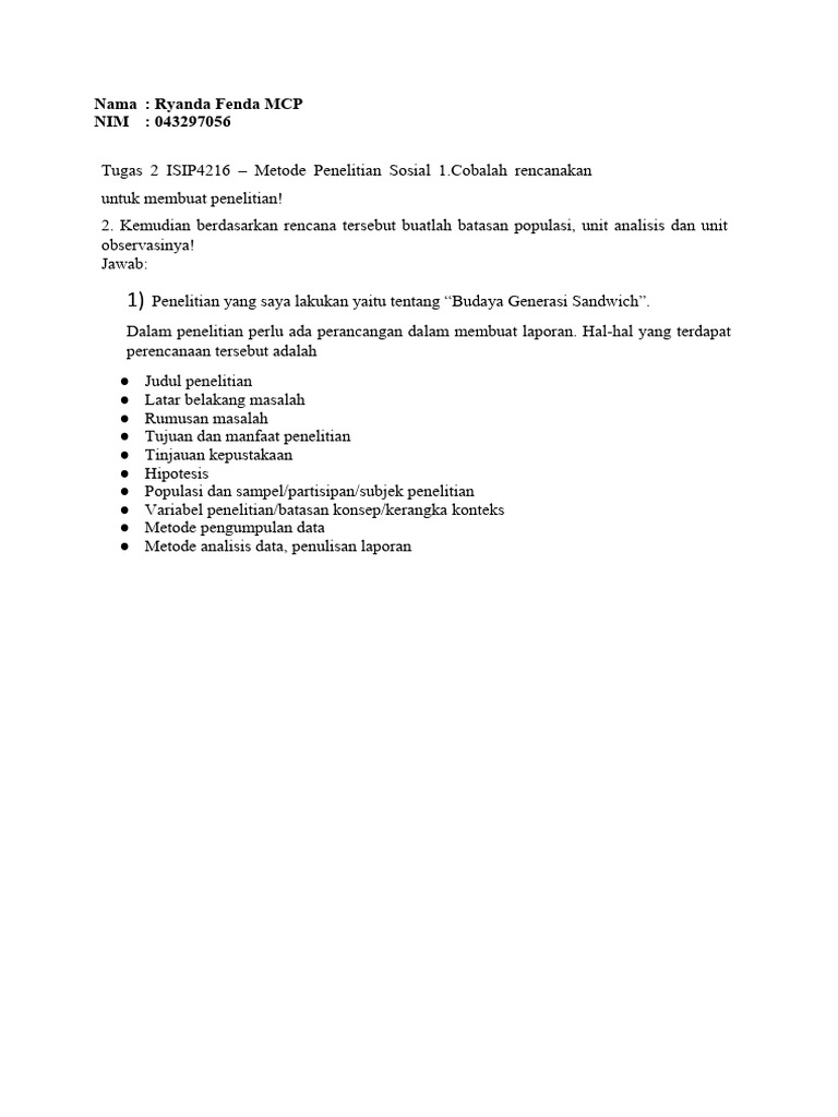 TT2 - Metode Penelitian Sosial - 043297056 - Ryanda Fenda MCP | PDF