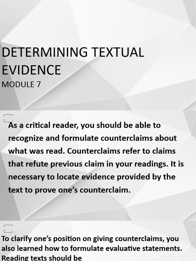 Understanding Textual Evidence Techniques | PDF | Evidence | Cognitive ...