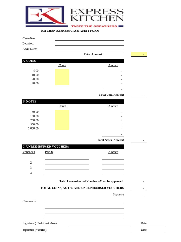 Kitchen Express Cash Audit Form | PDF