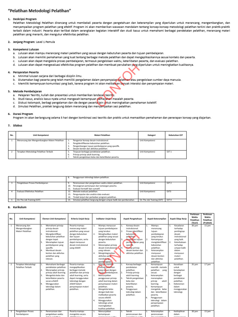 CONTOH-Rancangan Program Pelatihan | PDF CONTOH-Rancangan Program Pelatihan | PDF