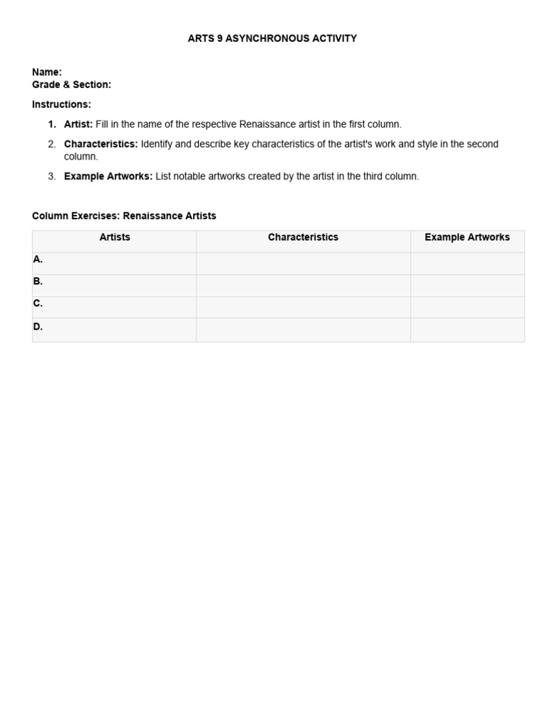 Arts 9 Asynchronous Activity | PDF | Art | Lifestyle