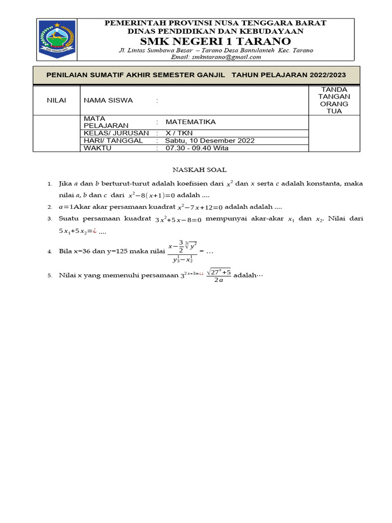 Matematika X TKN | PDF