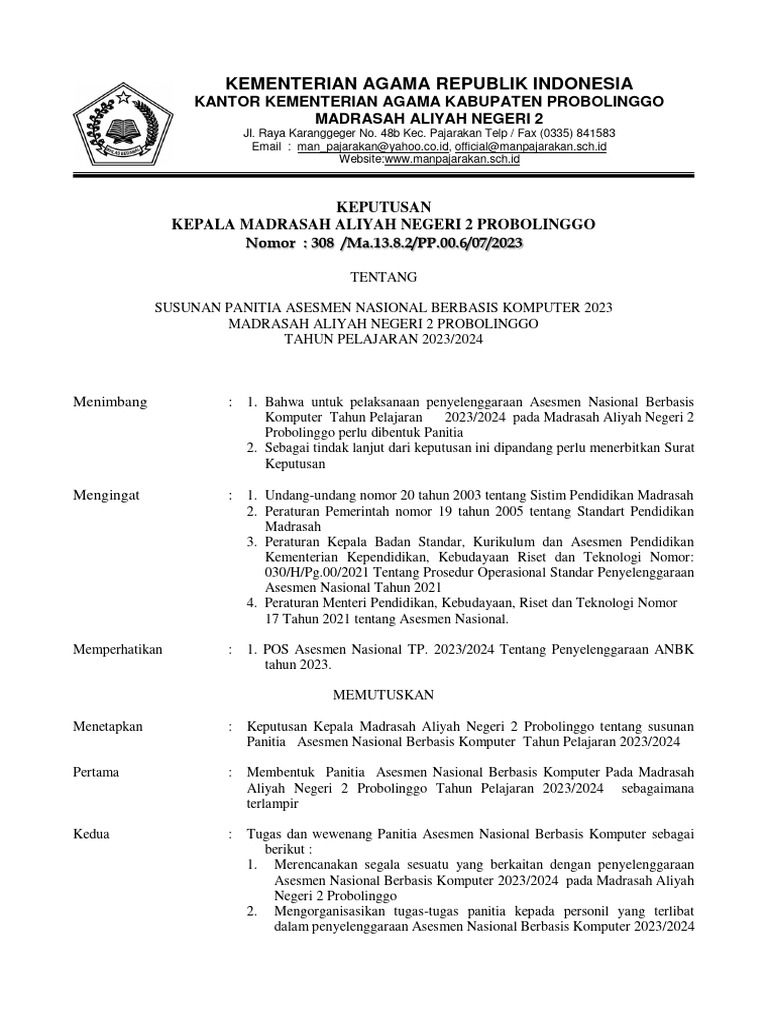 SK Panitia ANBK 2023-2024-1 | PDF