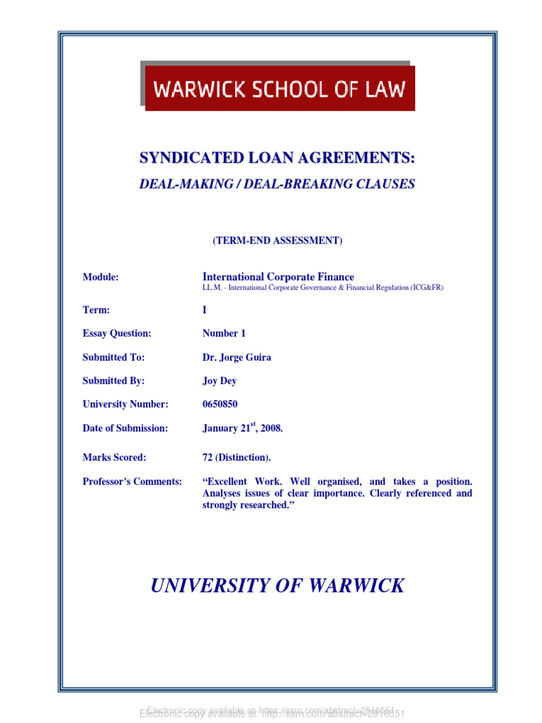 Syndicated Loan Clauses Explained | PDF | Loans | Syndicated Loan