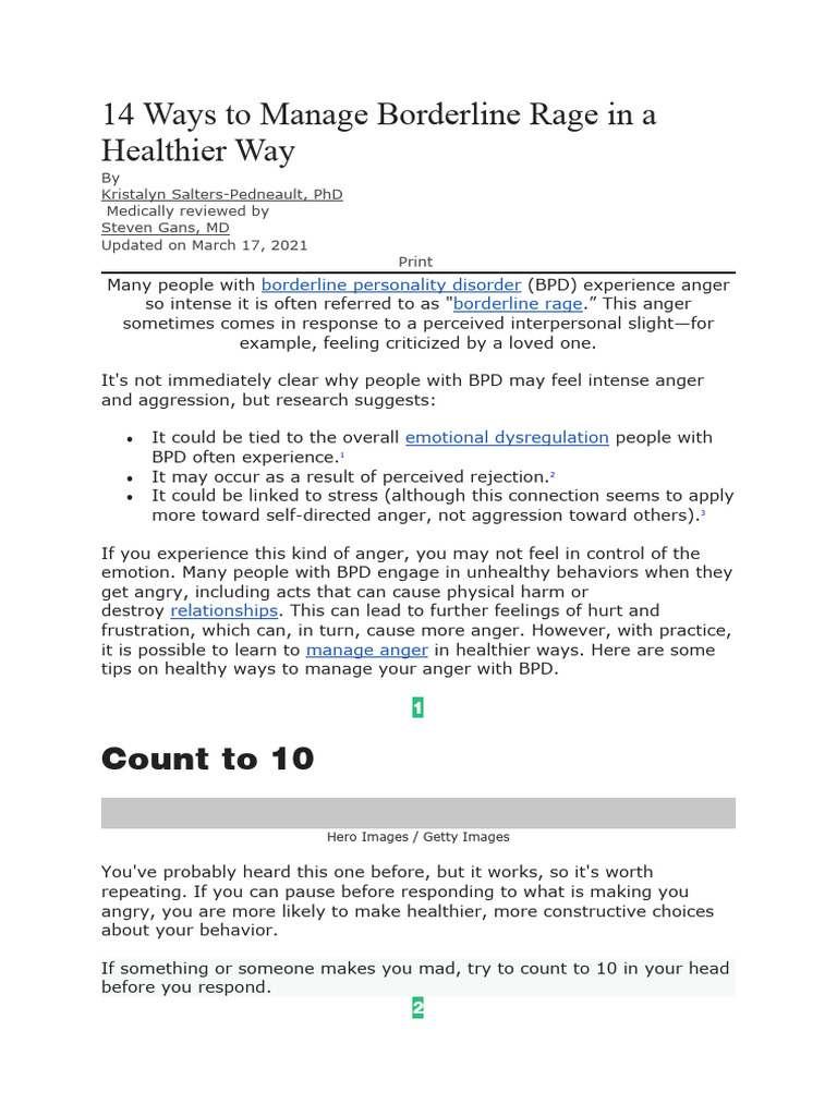 14 Ways To Manage Borderline Rage in A Healthier Way | PDF | Borderline ...