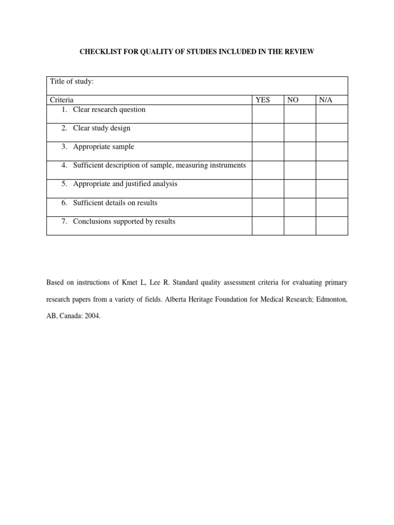 Checklist For Quality | PDF