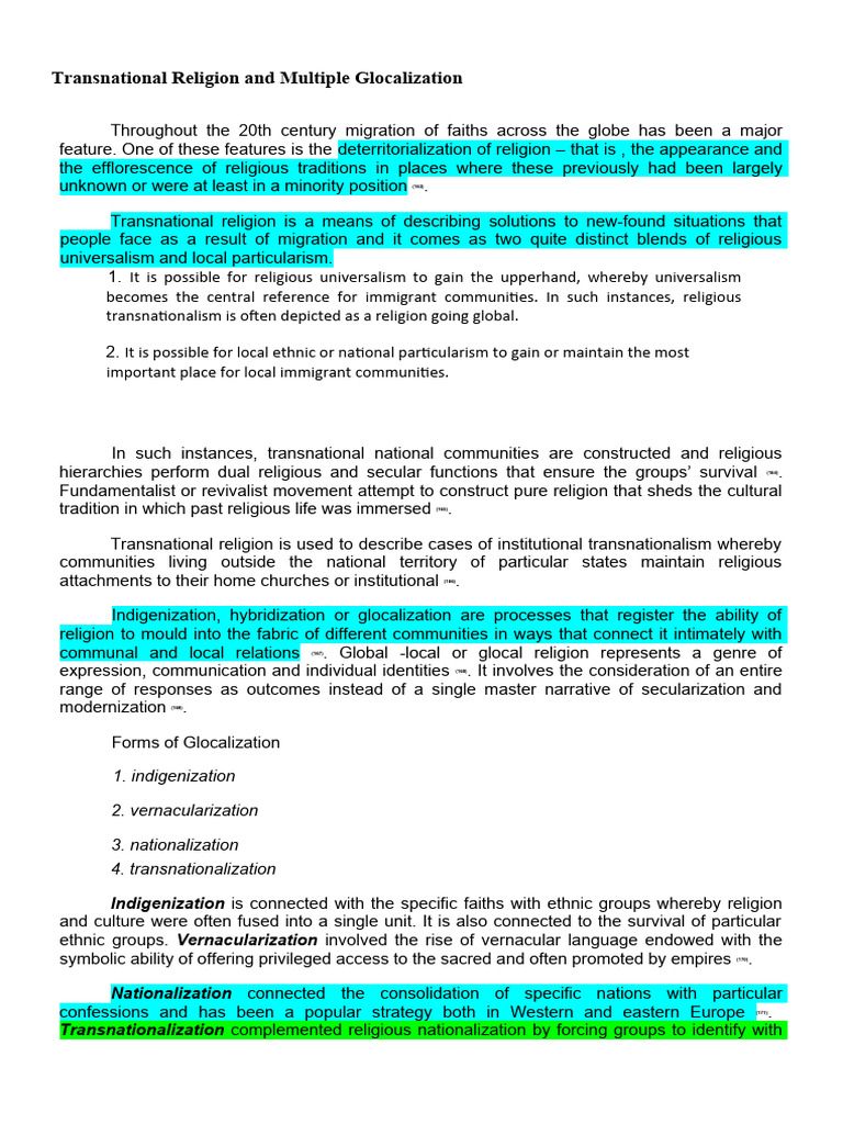 Transnational Religion and Multiple Glocalization | PDF | Universalism ...