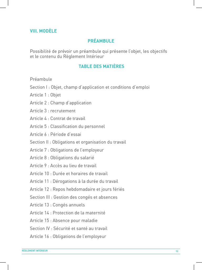Modèle de Règlement Intérieur Entreprise | PDF | Relations ...