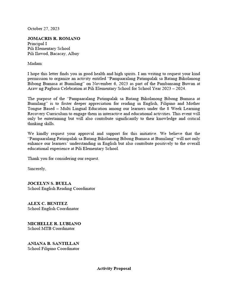 Project Proposal - Pambansang Buwan at Araw NG Pagbasa | PDF ...