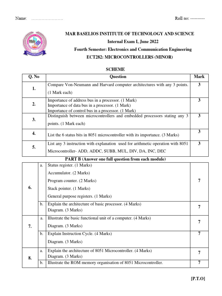 CT1 JUNE 2022 MC Minor - Scheme | PDF | Microcontroller | Central Processing Unit