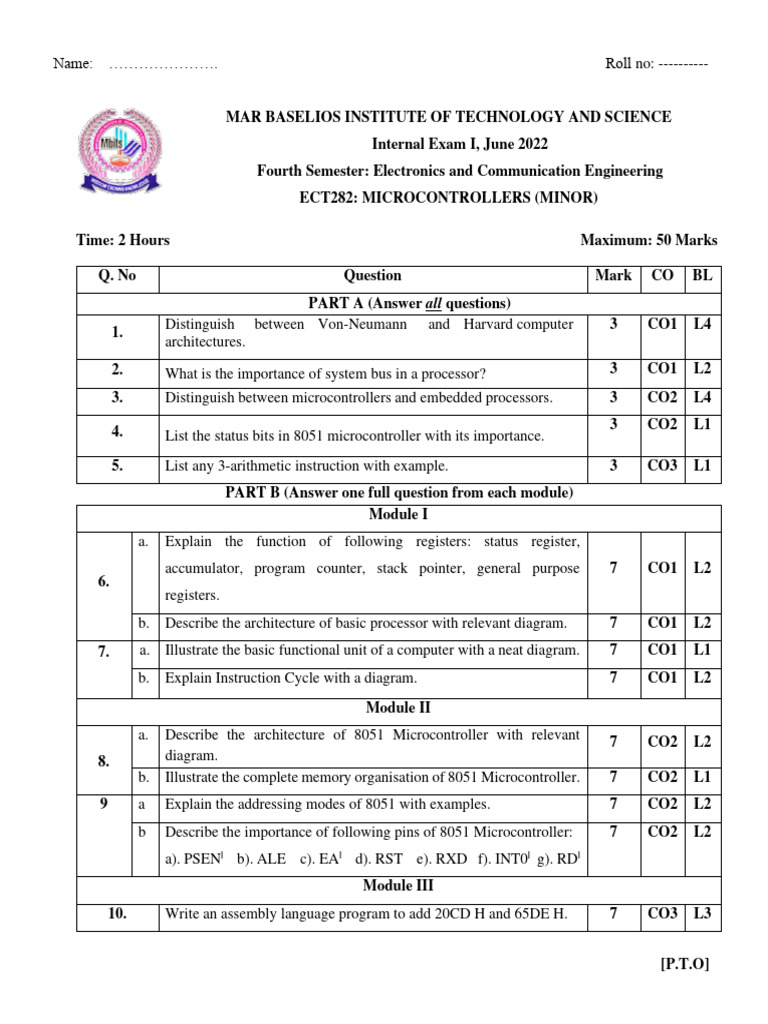 CT1 JUNE 2022 MC Minor | Download Free PDF | Microcontroller | Central Processing Unit
