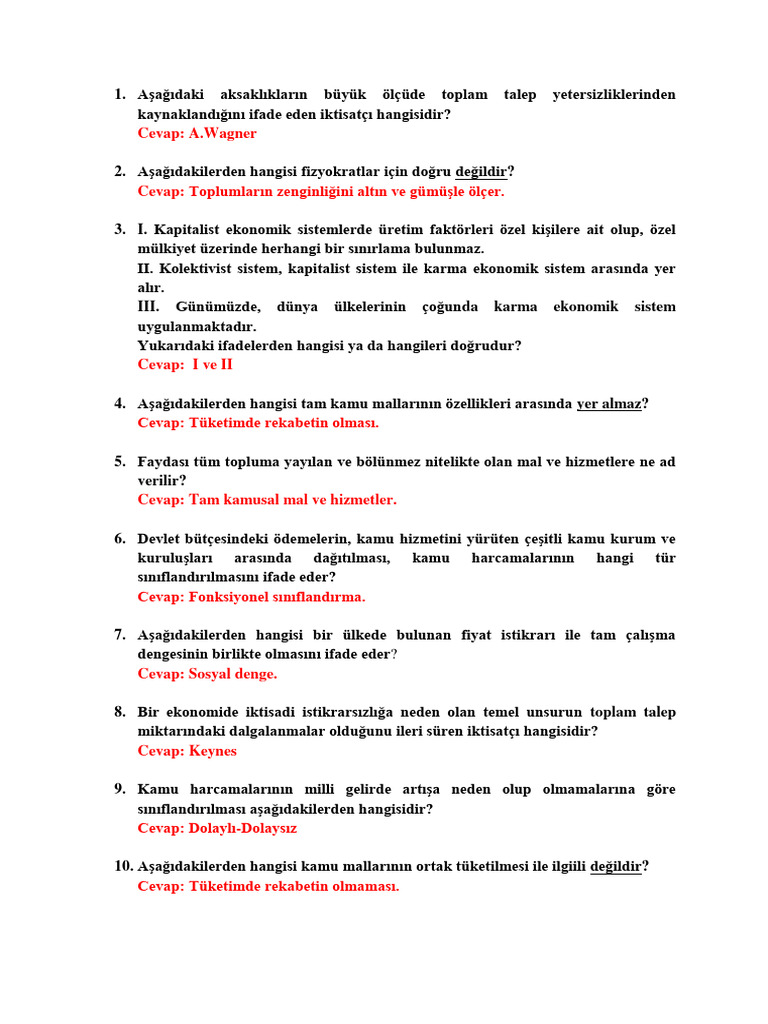 Kamu Maliyesi 2021 Vize Soruları 2 | PDF