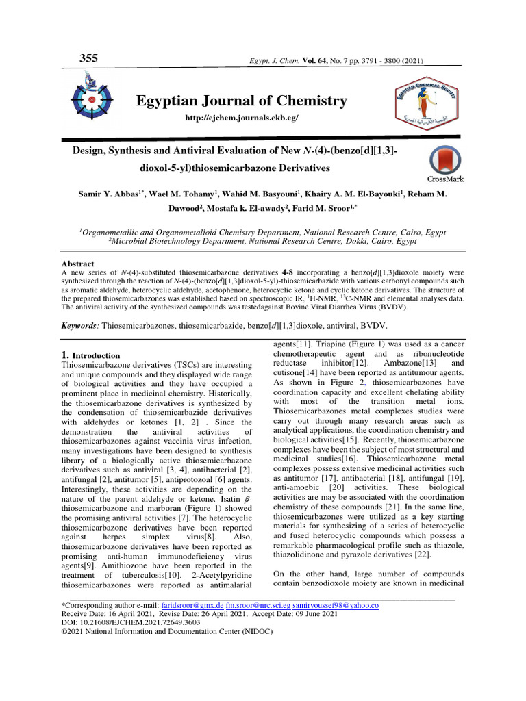EJCHEM - Volume 64 - Issue 7 - Pages 3791-3800 | PDF | Antiviral Drug | Virus