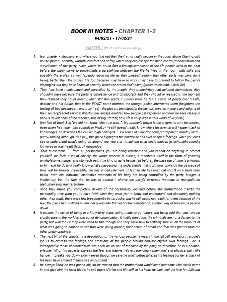 1984 Notes | PDF | Feeling | Thought