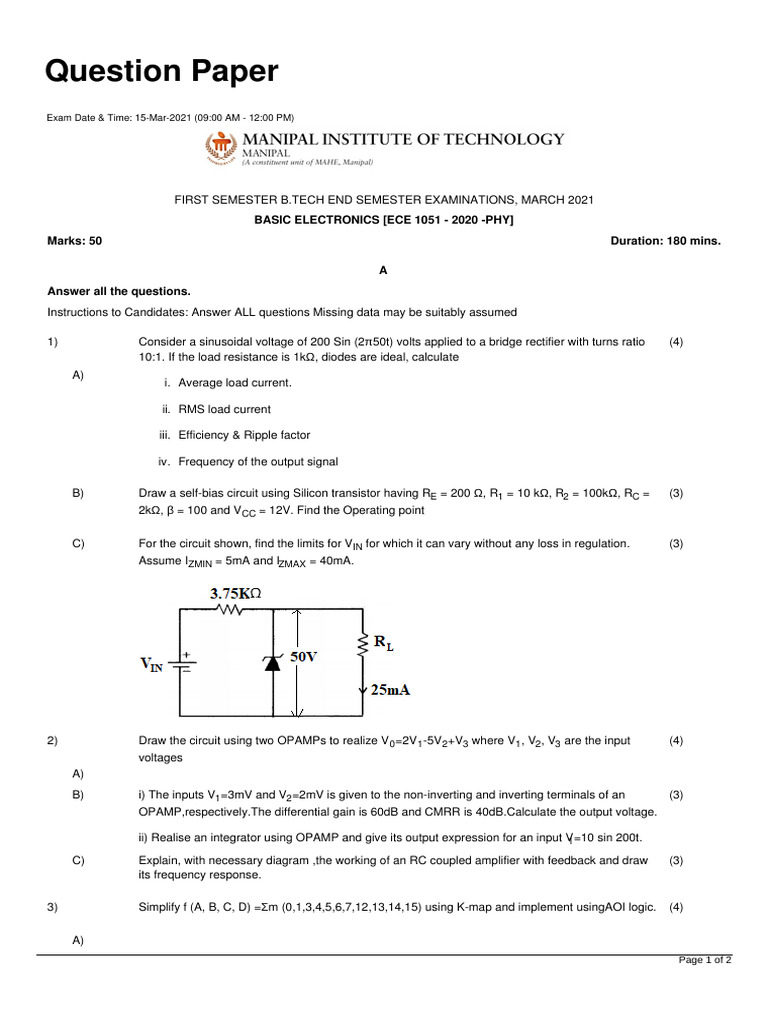 Basic Electronics (ECE 1051) | PDF | Modulation | Operational Amplifier
