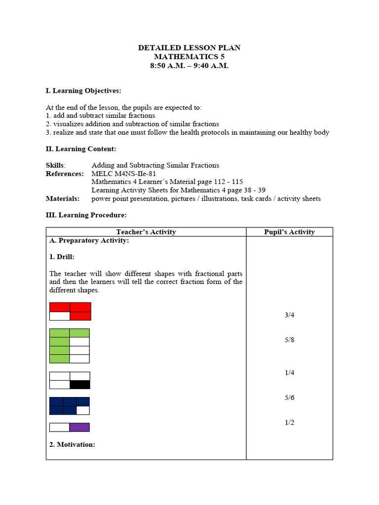 Mathematics - CO - Lesson Plan | PDF | Lesson Plan | Cognition