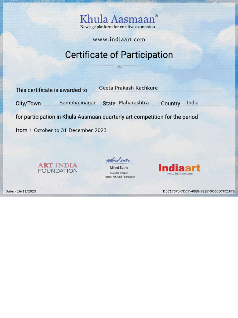 Certificate of Khula Asaman | PDF