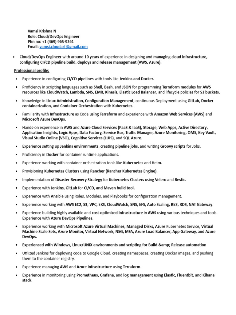 Vamsi DevOps Engineer Resume | PDF | Cloud Computing | Microsoft Azure