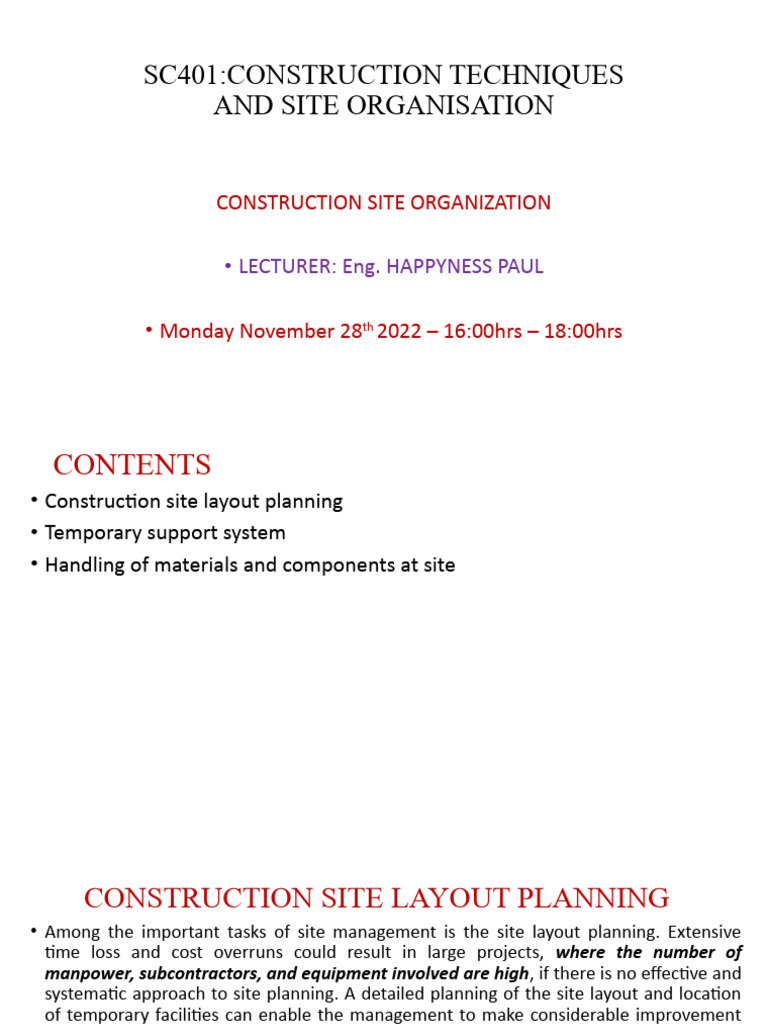 SC 401 Lecture 03-1 CONSTRUCTION SITE LAYOUT | PDF | Concrete | Warehouse
