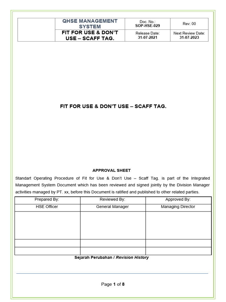 Fit For Use & Don't Use - Scaff Tag. | PDF