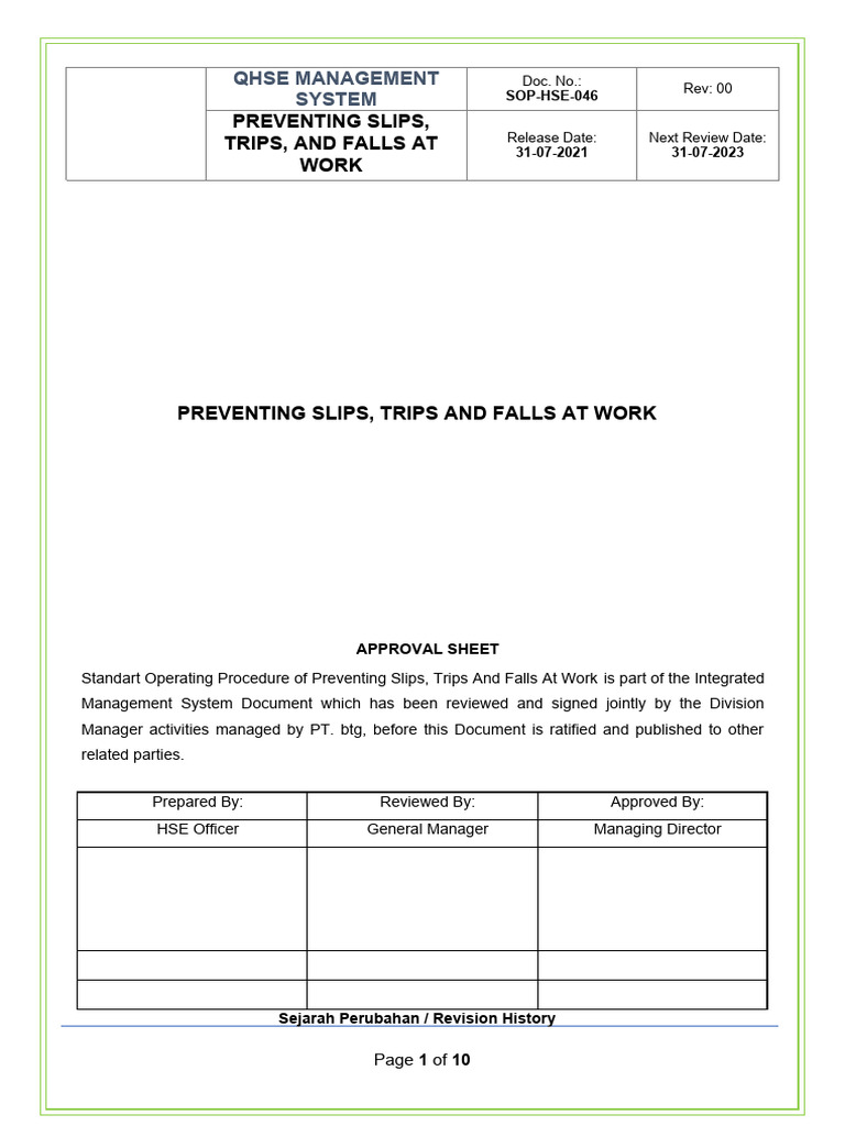 Preventing Slips, Trips and Falls at Work. | PDF