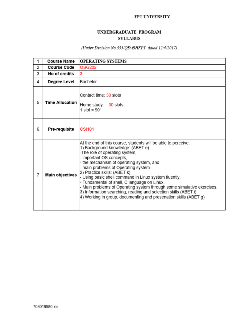 Syllabus OSG202 Summer 2017 | PDF | Operating System | Thread (Computing)