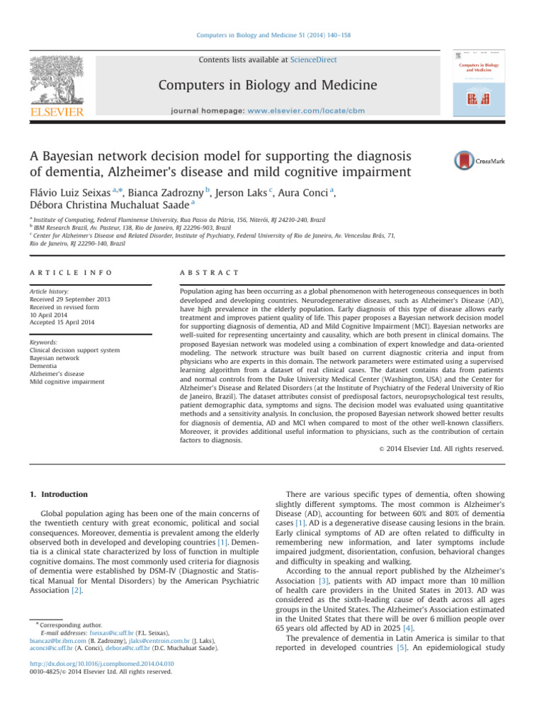 A Bayesian network decision model for supporting the diagnosis of dementia, Alzheimer׳s disease ...