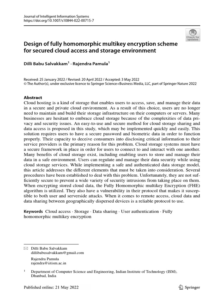 Scheme For Secured Cloud Access And Storage Environment Download Free