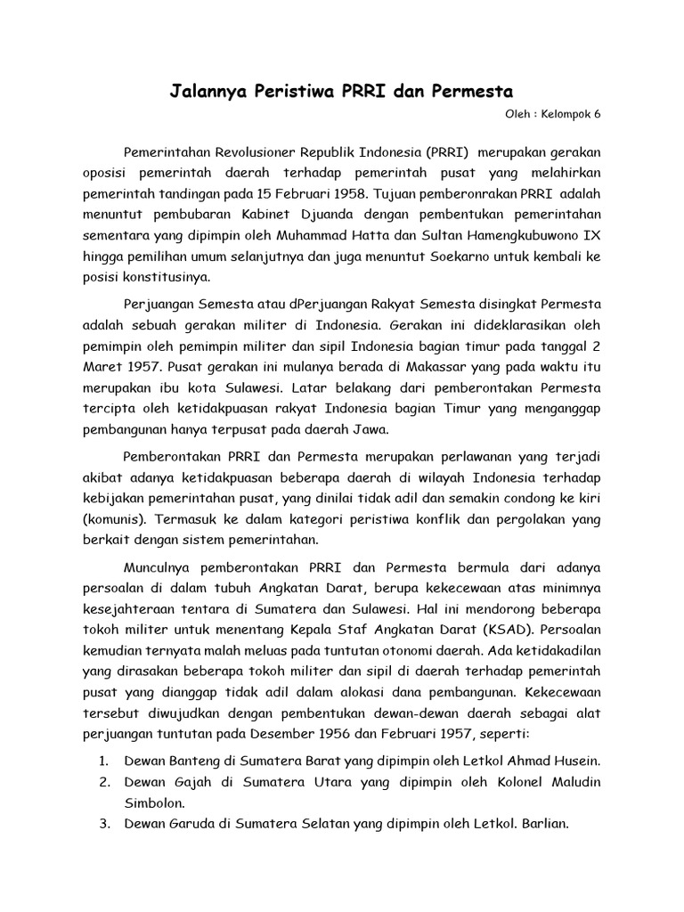 Pemberontakan PRRI dan Permesta 1958 | PDF | Politik