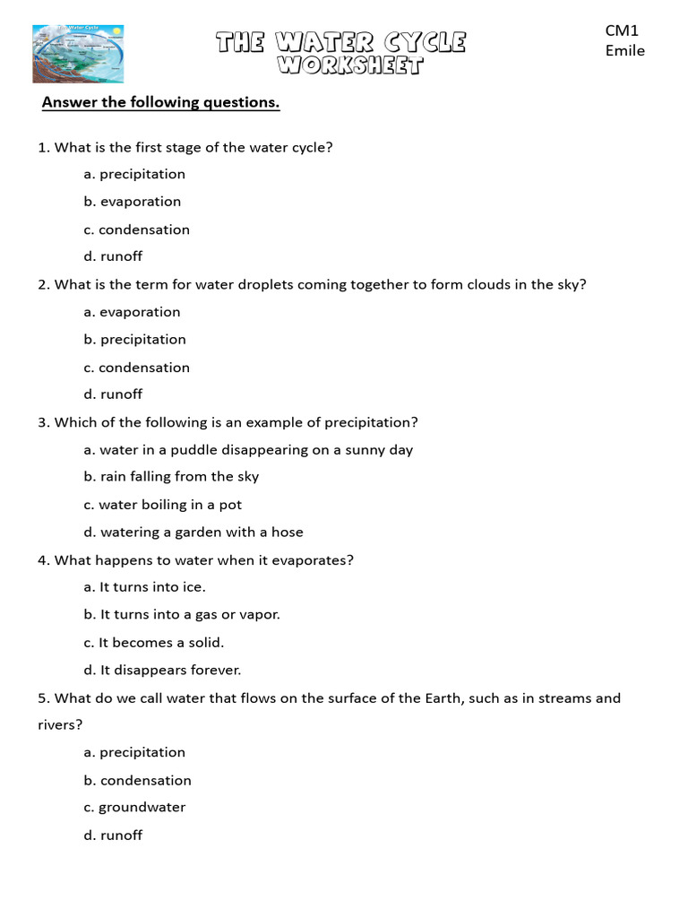 5th Grade Water Cycle Worksheet | PDF | Science & Mathematics