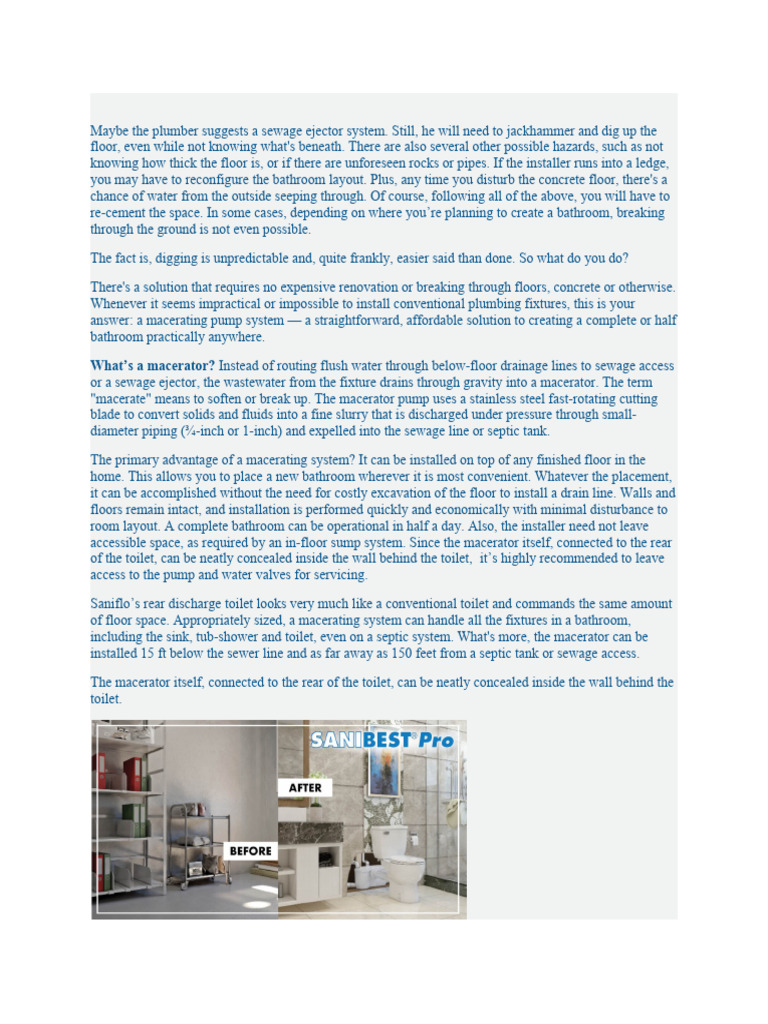 Macerating Pump System Benefits | PDF | Toilet | Plumbing