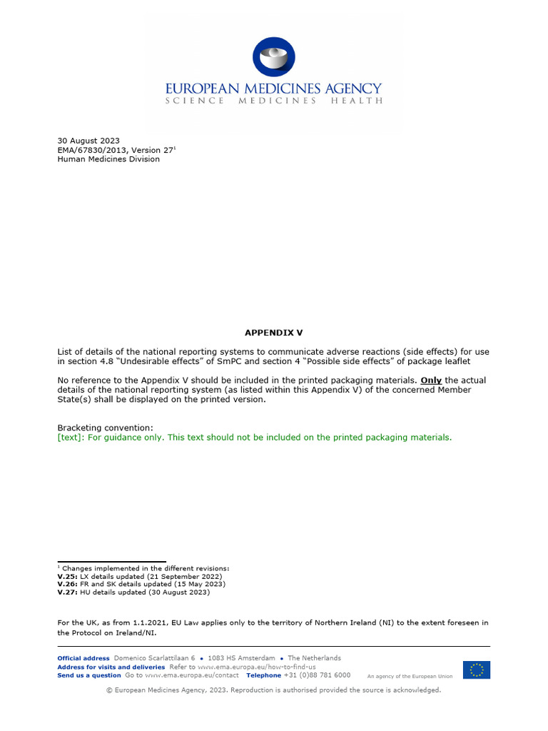 QRD Appendix V Adverse Drug Reaction Reporting Details - en | PDF | Products Of Chemical ...