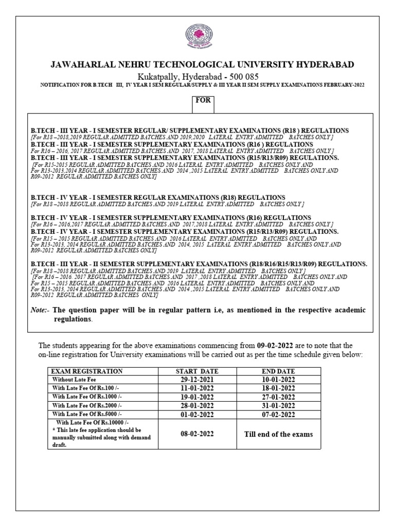 JNTUH B.Tech Exam Notification 2022 | PDF | Finance & Money Management