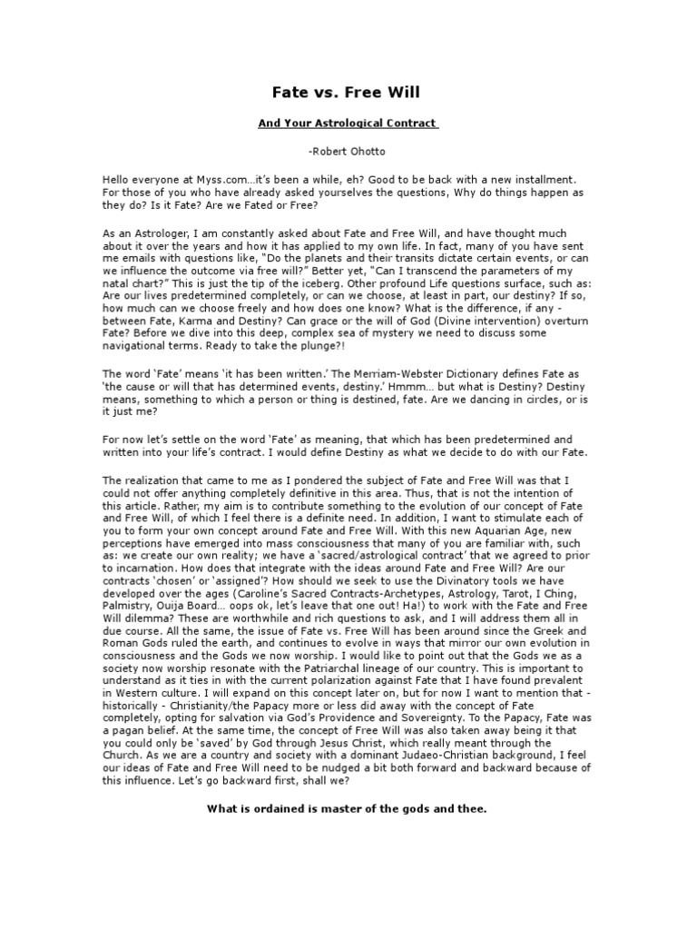Fate vs. Free Will - Robert Ohotto | PDF | Karma | Free Will