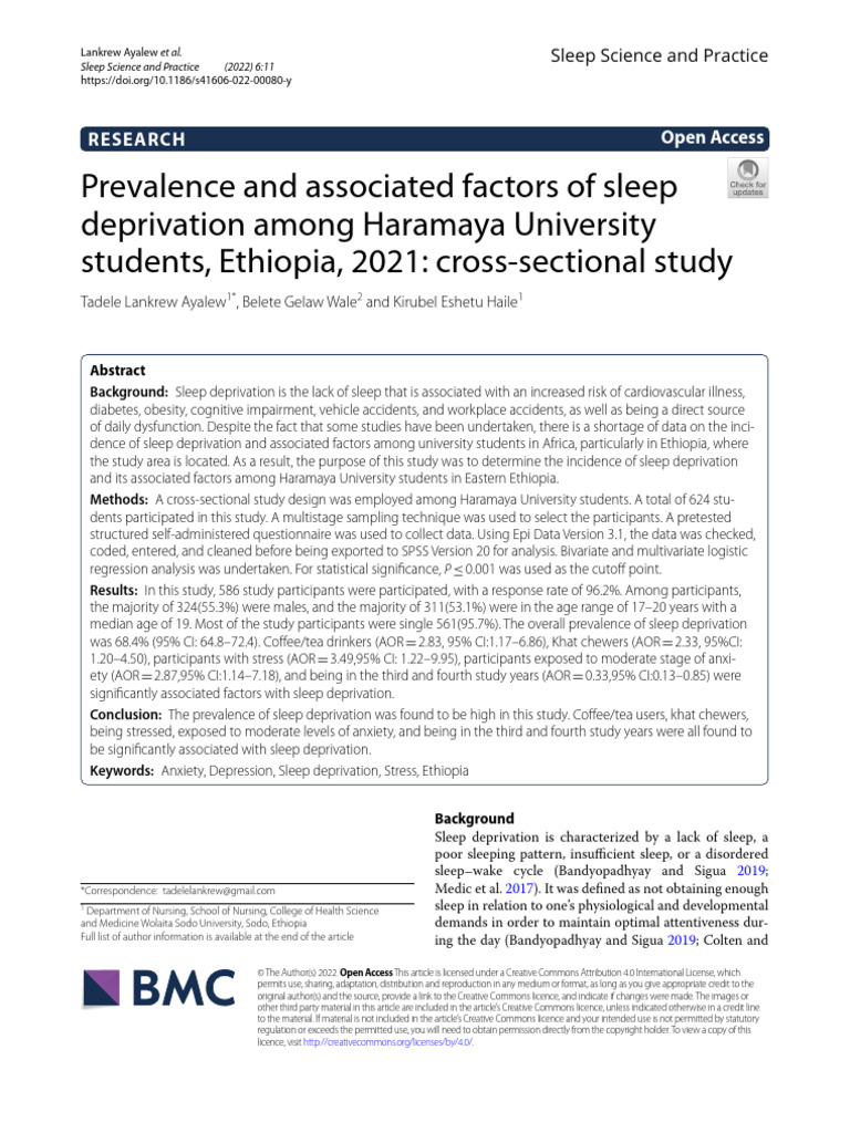 Prevalence and Associated Factors of Sleep Deprivation Among Haramaya ...