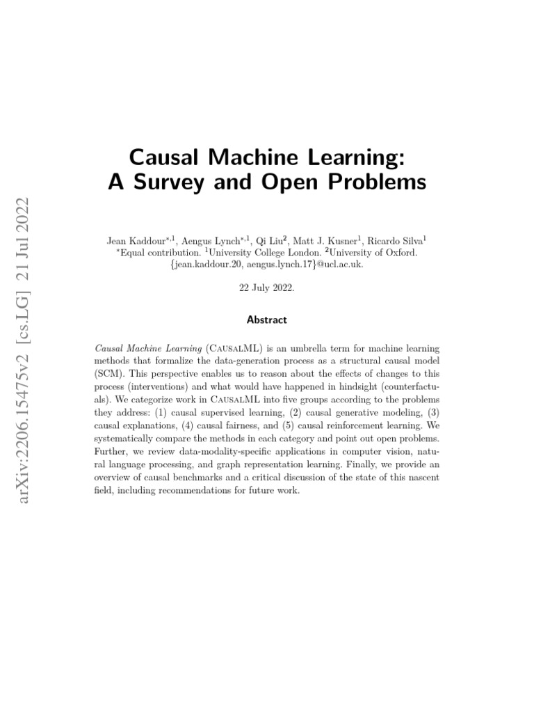 Causal Machine Learning A Survey And Open Problems Pdf Bayesian