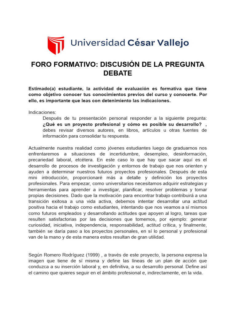 FORO FORMATIVO (REALIZADO) DISCUSIÓN+DE+LA+PREGUNTA+DEBATE | PDF ...