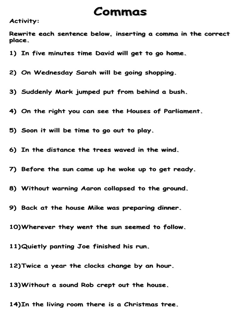 Comma Usage Practice Worksheet | PDF