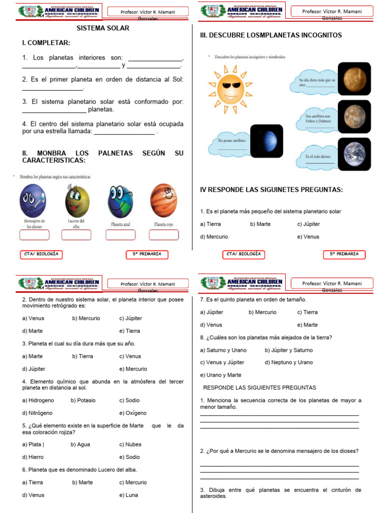 Biologia 5to Sistema Solar | PDF | Planetas | Sistema solar