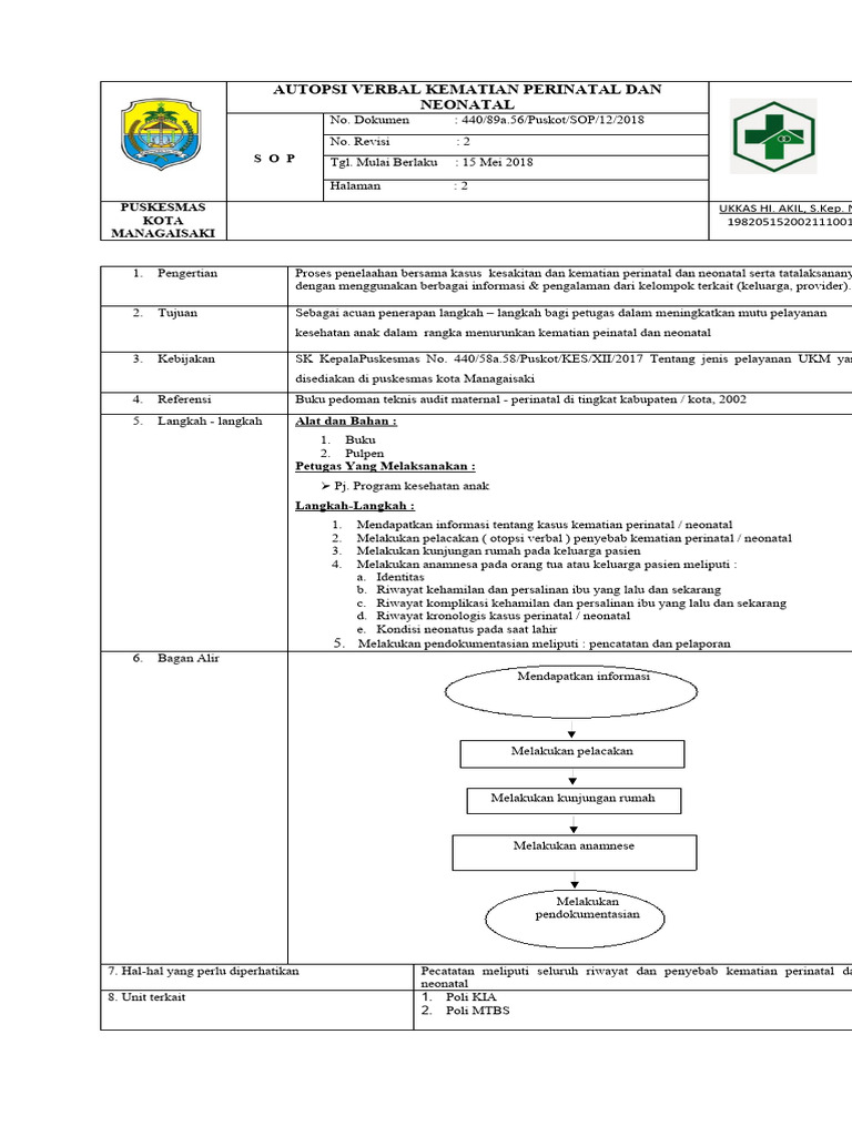 Sop Autopsi Verbal Kematian Perinatal Dan Neonatal | PDF