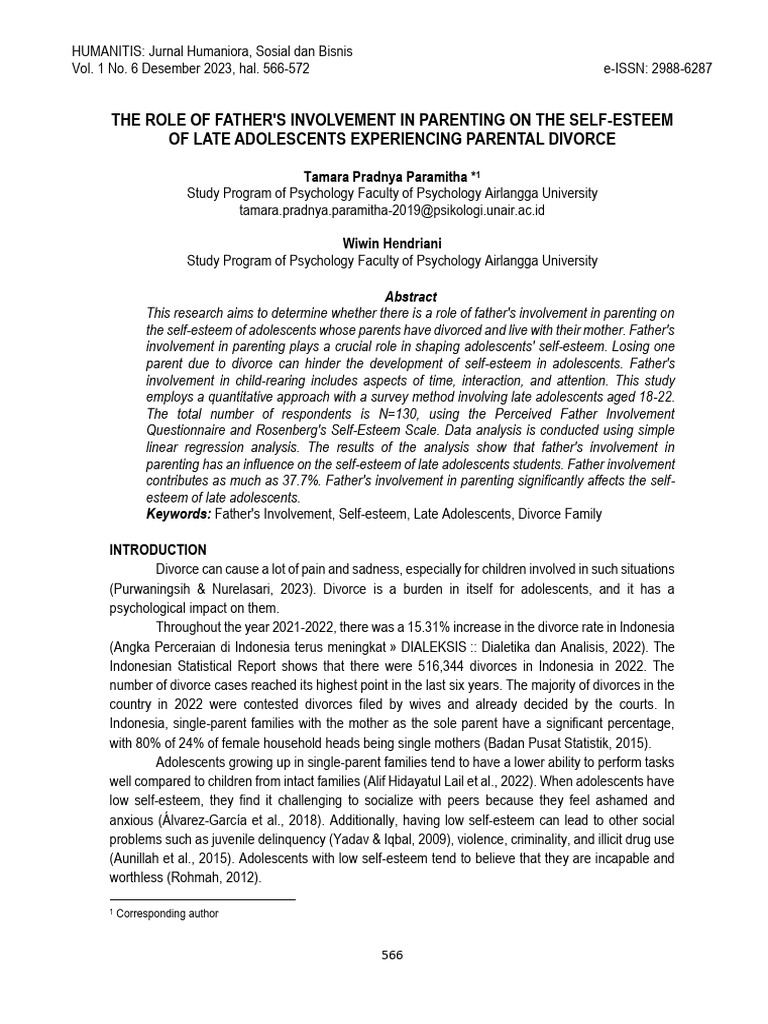 Father's Role in Boosting Self-Esteem After Divorce | PDF | Self Esteem | Adolescence