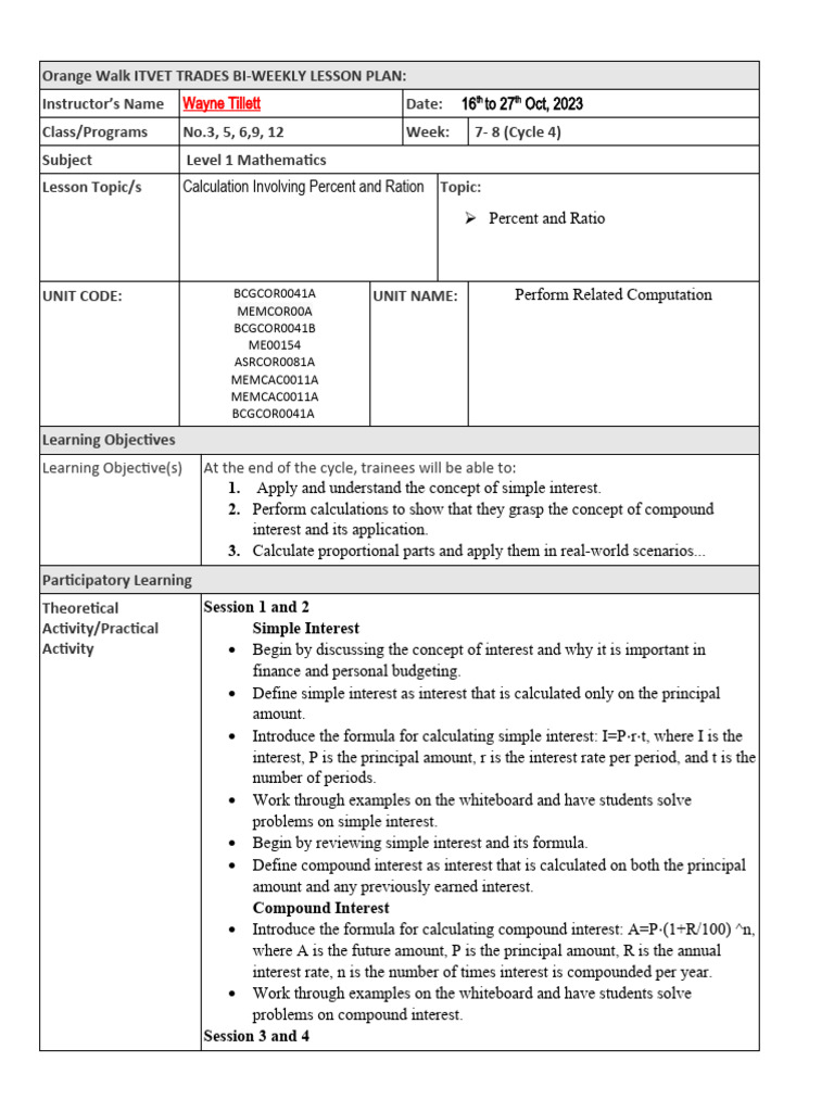 Math Lv1 Tillett Factions Decimal Cycle 4 | PDF | Interest | Mathematics