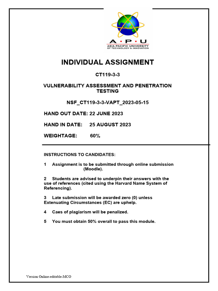 VAPT Assignment Cover | PDF