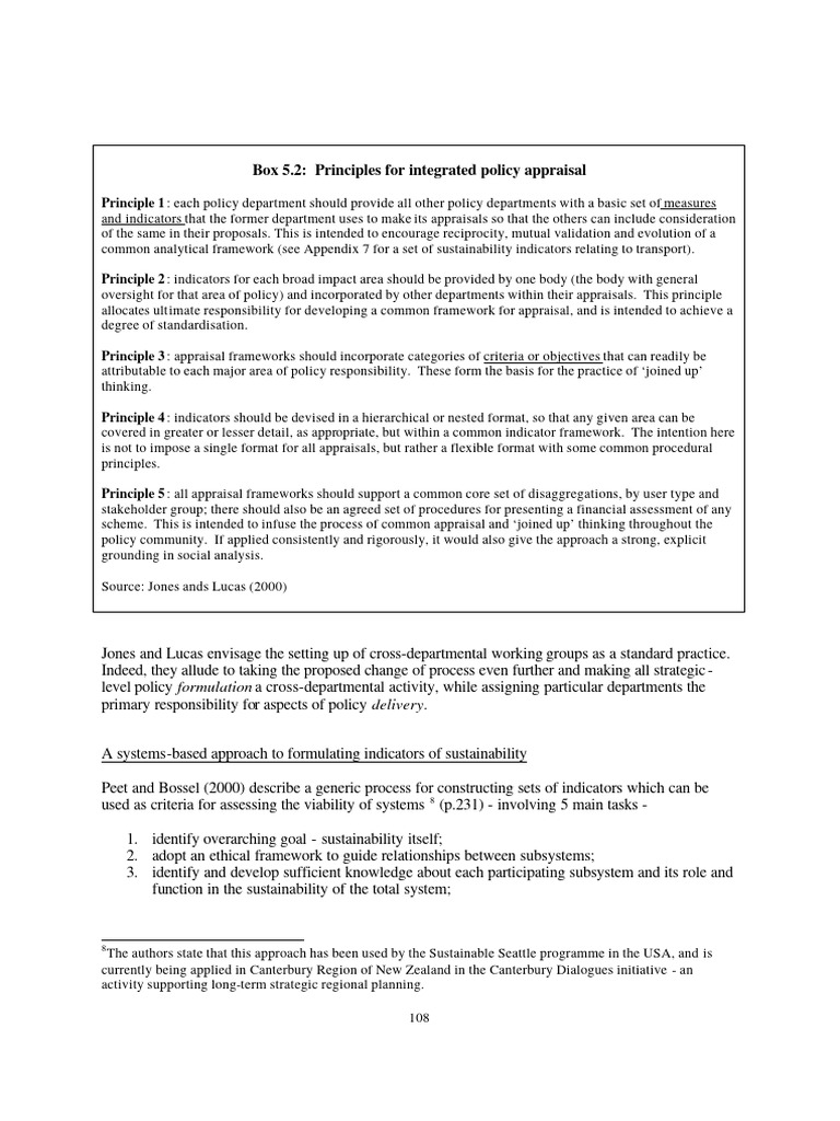 Box 5.2: Principles For Integrated Policy Appraisal | PDF ...