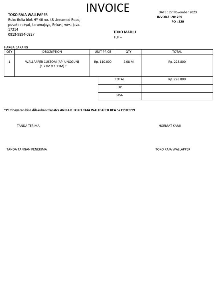 Invoice Wallpaper Custom 2023 | PDF