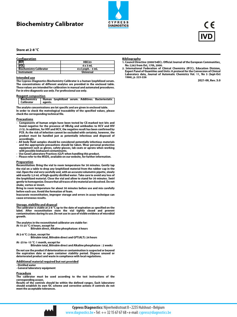 En Ifu Biochemistry Calibrator hbc03 Rel | PDF | Infection | Chemistry
